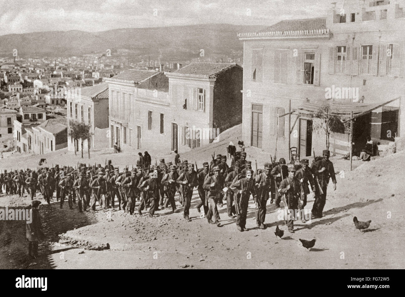 WORLD WAR I: GREEK TROOPS. /nGreek troops climbing a hill in Piraeus ...