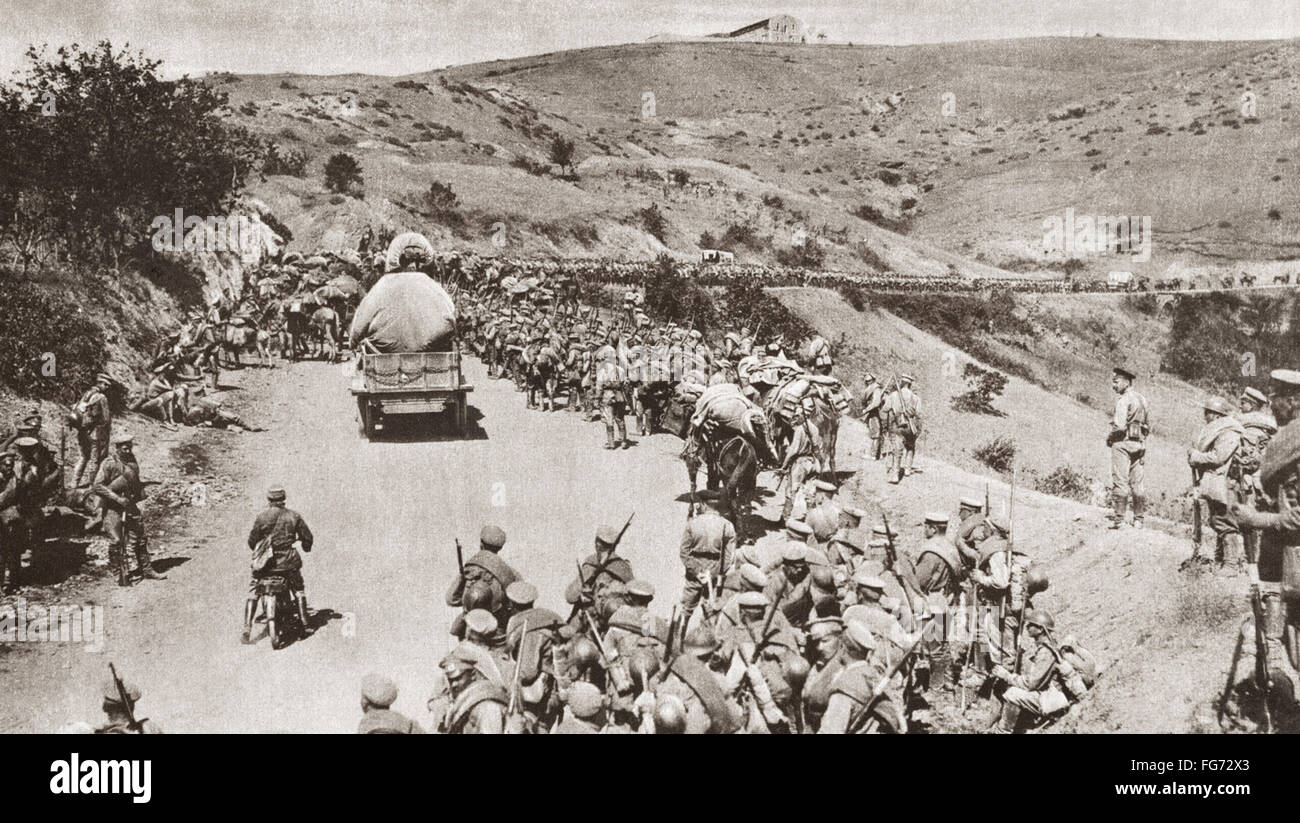 WORLD WAR I: RUSSIAN ARMY. /nA brigade of Russian infantry marching ...