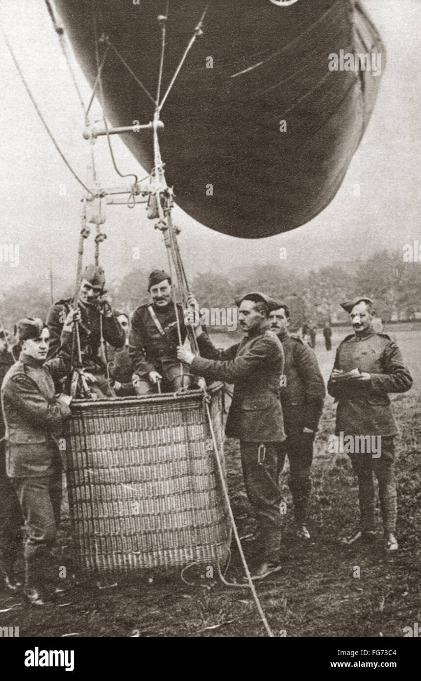 WORLD WAR I: BALLOON. /nSoldier in the basket of an observation balloon ...