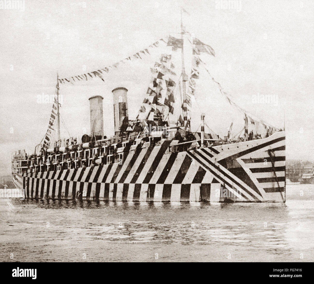 WORLD WAR I: CAMOUFLAGE. /nThe zebra-striped British transport ship ...