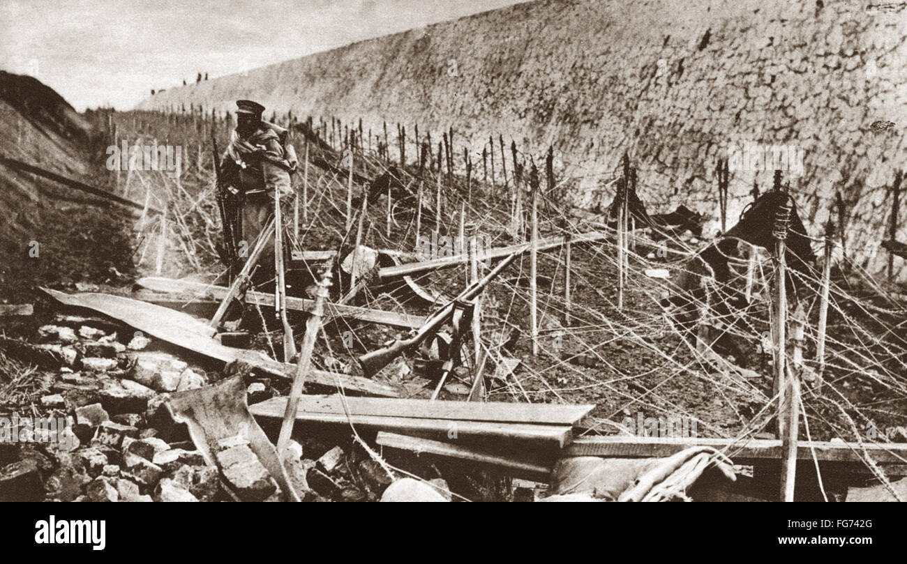 WORLD WAR I: JIAOZHOU. /nWire entanglements erected by the German army ...