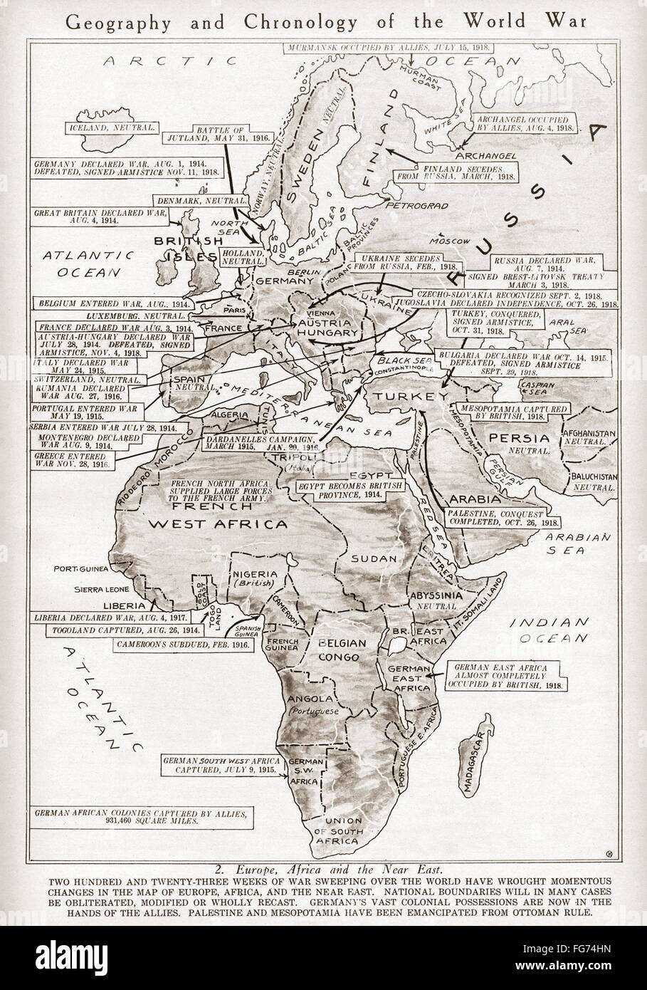 WORLD WAR I: GEOGRAPHY. /nMap showing the chronology and geography of ...