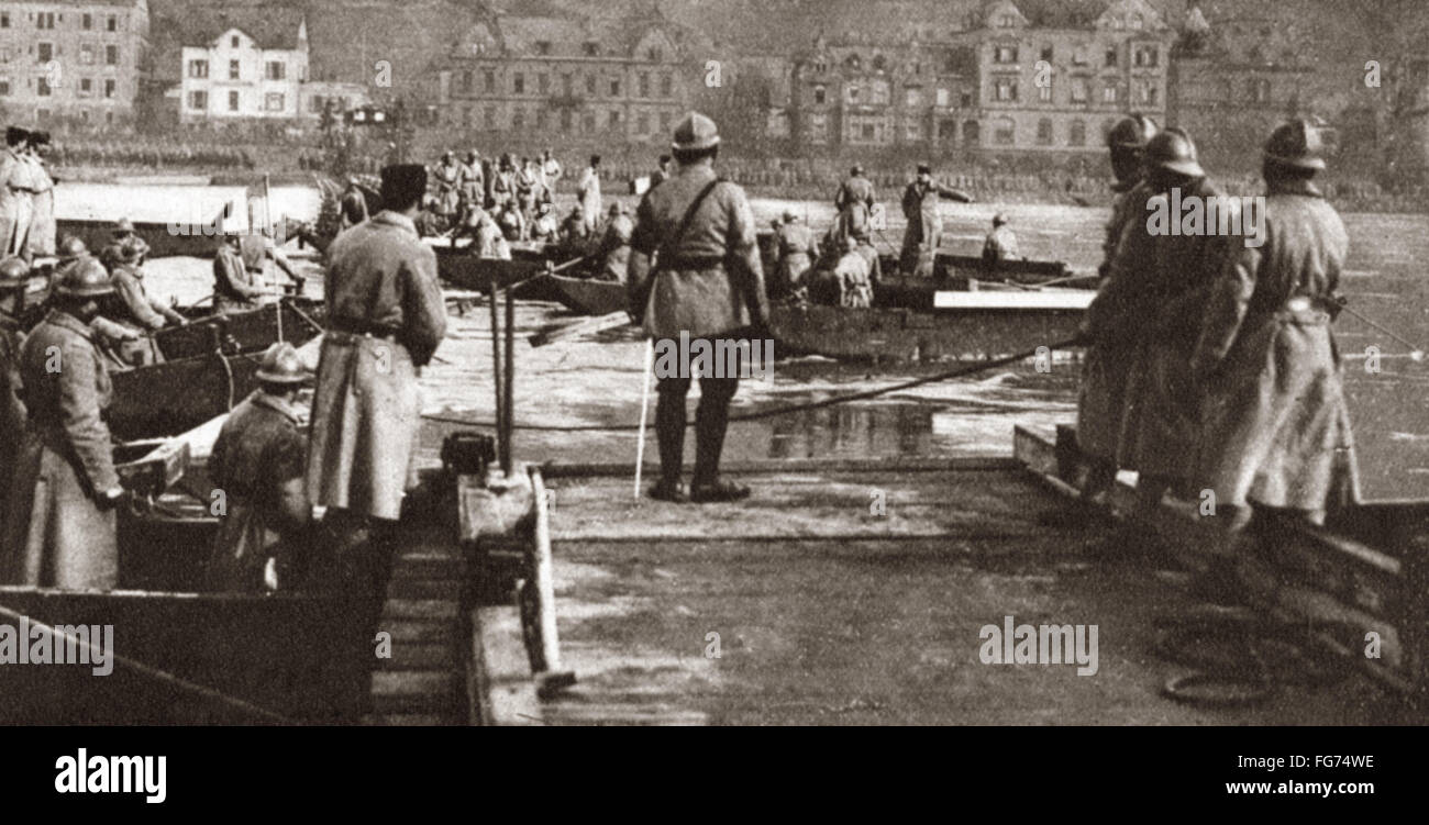 WORLD WAR I: BRIDGE, C1918. /nFrench engineers assembling a pontoon ...
