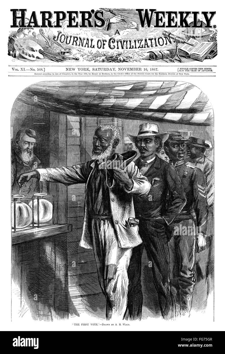HARPER'S WEEKLY, 1867. /n'The First Vote.' Front page of Harper's ...