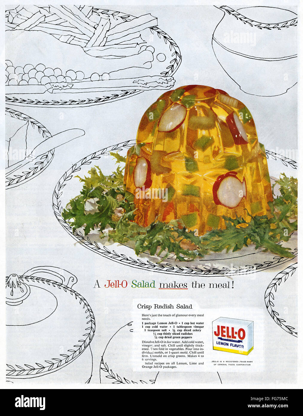 AD: JELLO, 1954. /nAmerican advertisement for lemon flavored Jello ...