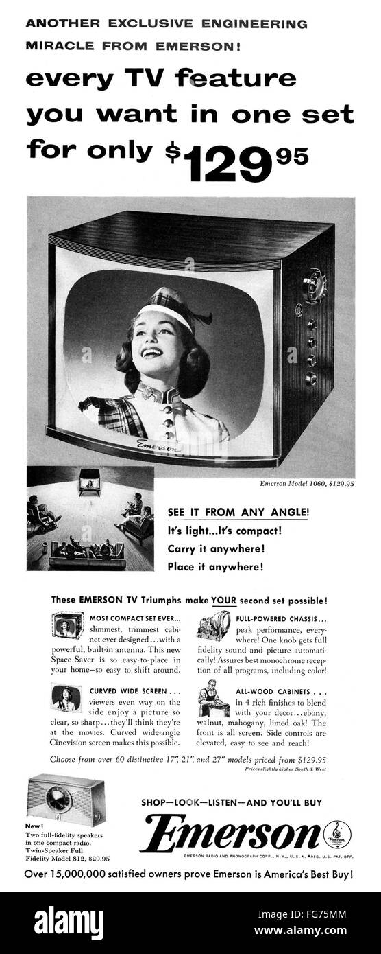 AD: EMERSON, 1954. /nAmerican advertisement for Emerson televisions ...