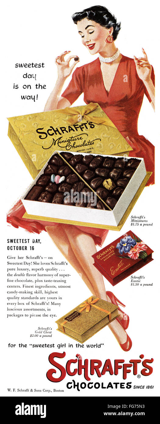 AD: SCHRAFFT'S, 1954. /nAmerican advertisement for Schrafft's ...