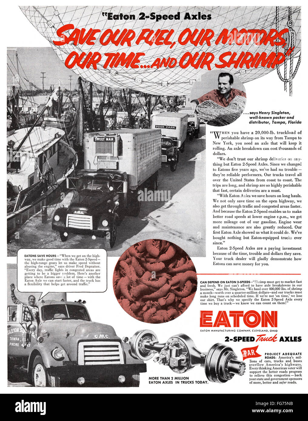 AD: TRUCK AXLES, 1954. /nAmerican advertisement for Eaton 2-Speed Truck ...