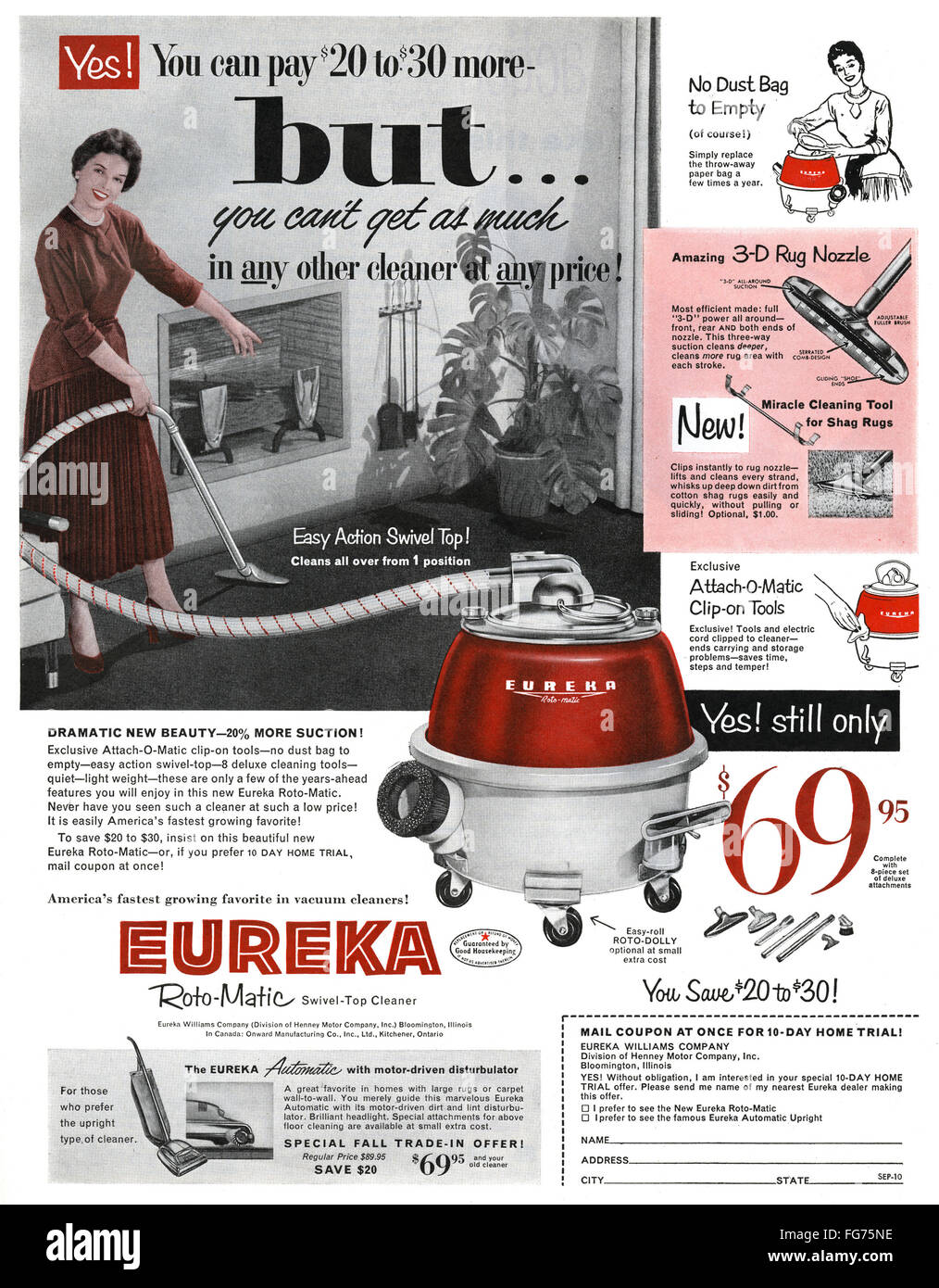 AD: EUREKA VACUUM, 1954. /nAmerican advertisement for the Eureka Roto ...