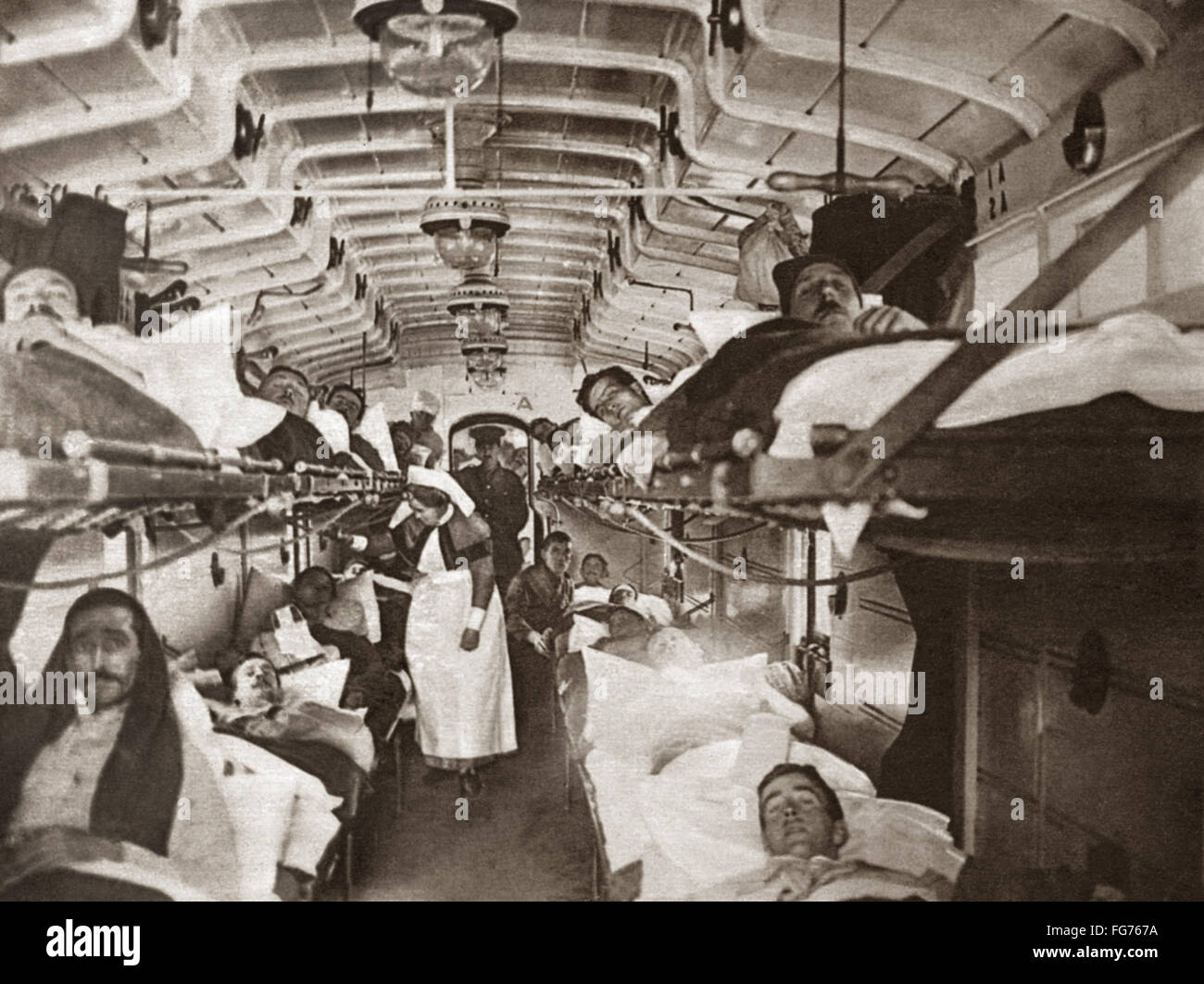 WWI: HOSPITAL TRAIN. /nBritish Red Cross hospital train with nurses ...