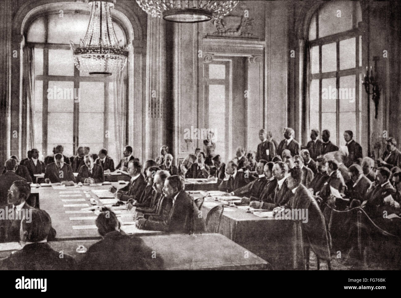 TREATY OF VERSAILLES, 1919. /nGerman Delegates at Versailles listening ...