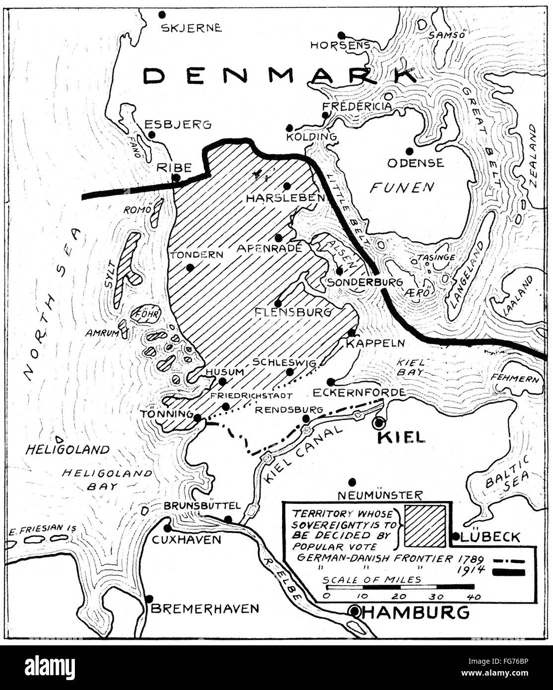 WORLD WAR I: MAP, 1919. /nThe Schleswig territory bordering Denmark and ...