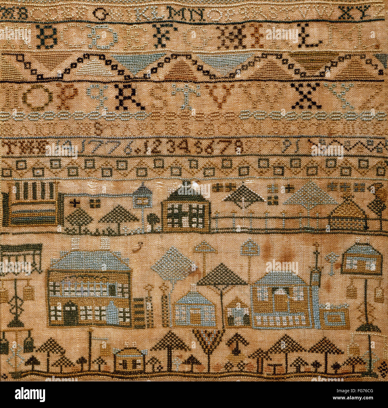 SAMPLER, C1786. /nExample of a cloth used for needlework practice by ...