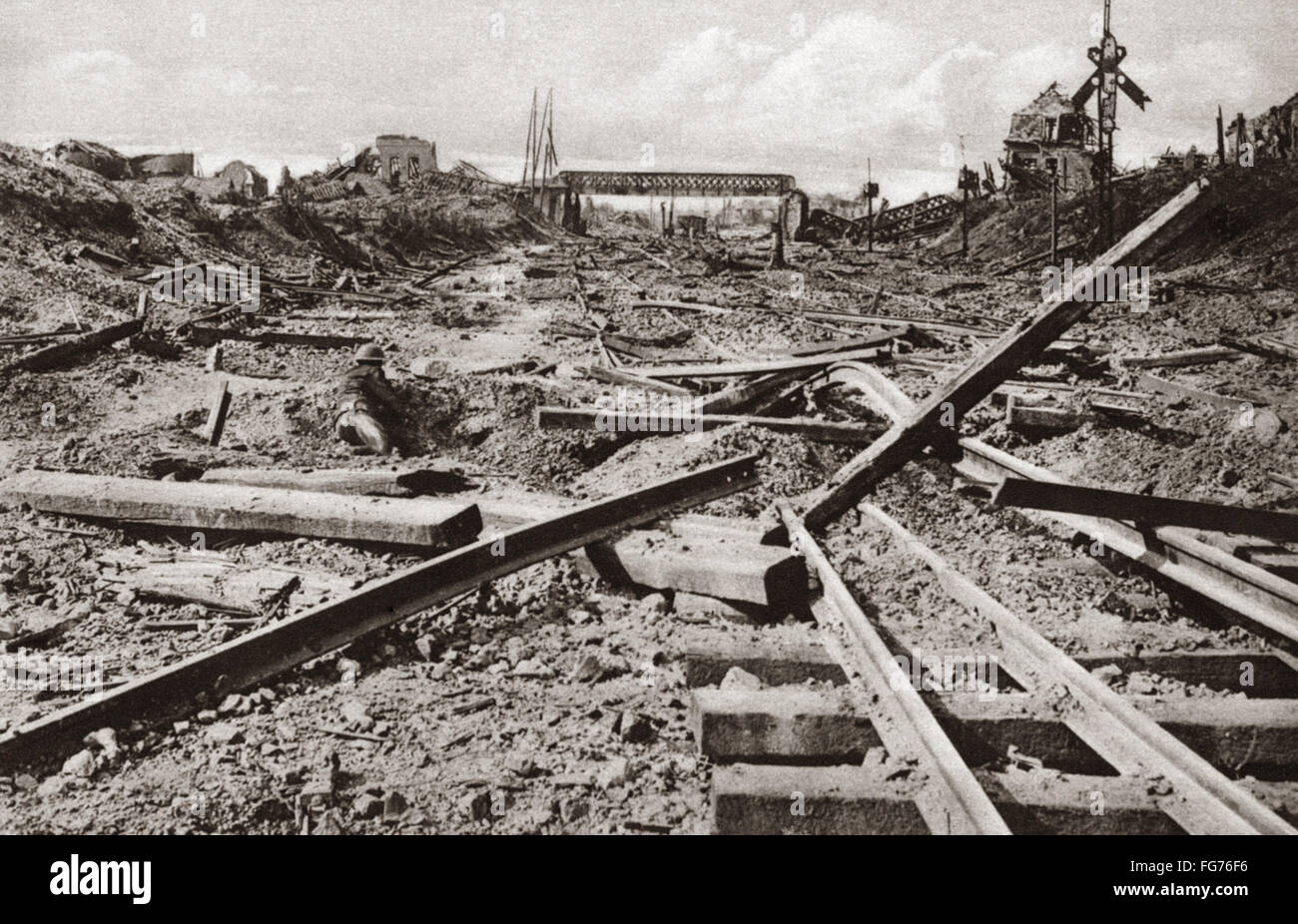 WORLD WAR I: RAILWAY LINE. /nDestroyed railway line photographed just ...