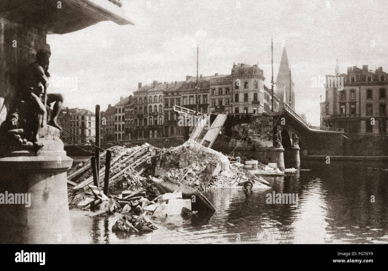 WORLD WAR I: LIEGE. /nPont Des Arches blown up by Belgian troops to ...