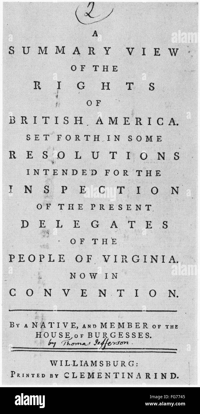 RIGHTS OF BRITISH AMERICA. /nCover of Thomas Jefferson's "A Summary ...