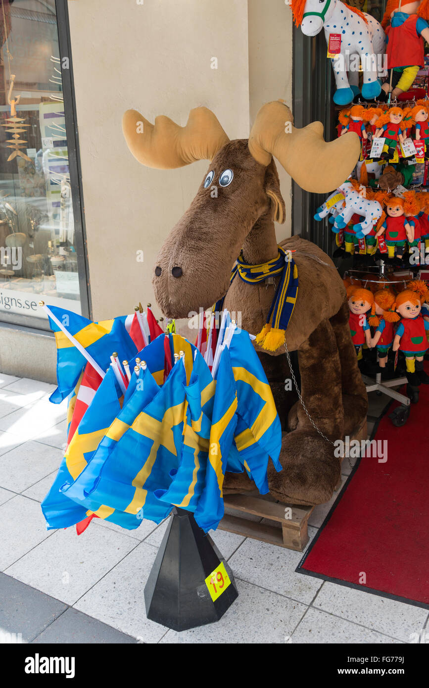 Swedish souvenirs outside shop on pedestrianised Drottninggatan (Queen ...