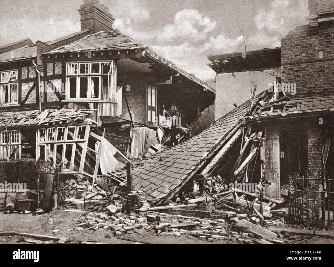 WORLD WAR I: HOUSE BOMBED. /nA German bomb dropped during an air raid ...