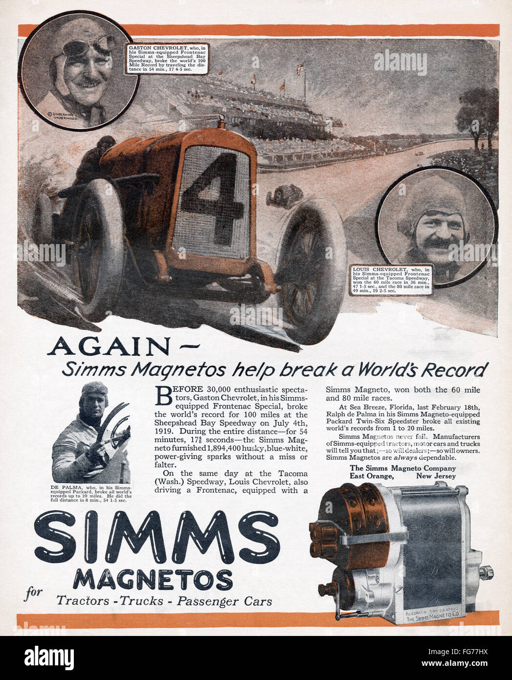 AD: SIMMS MAGNETOS, 1919. /nAmerican advertisement for Simms Magnetos ...