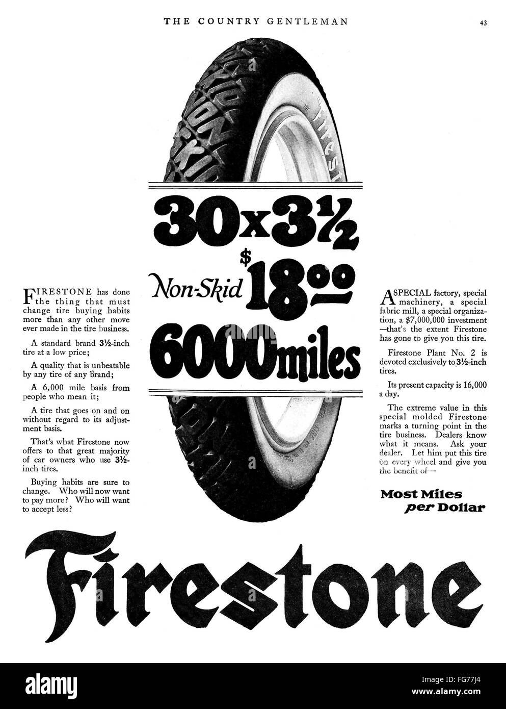 AD: FIRESTONE, 1919. /nAmerican advertisement for tires manufactured by ...