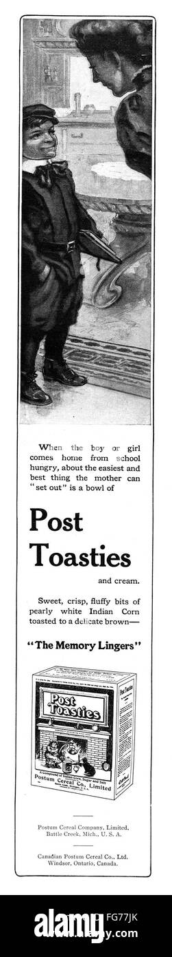 AD: POST TOASTIES, 1911. /nAmerican advertisement for Post Toasties, a ...