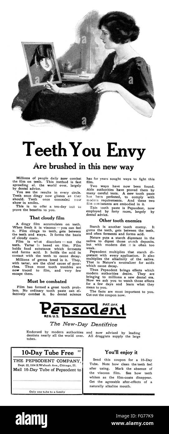 AD: PEPSODENT, 1922. /nAmerican advertisement for Pepsodent toothpaste ...