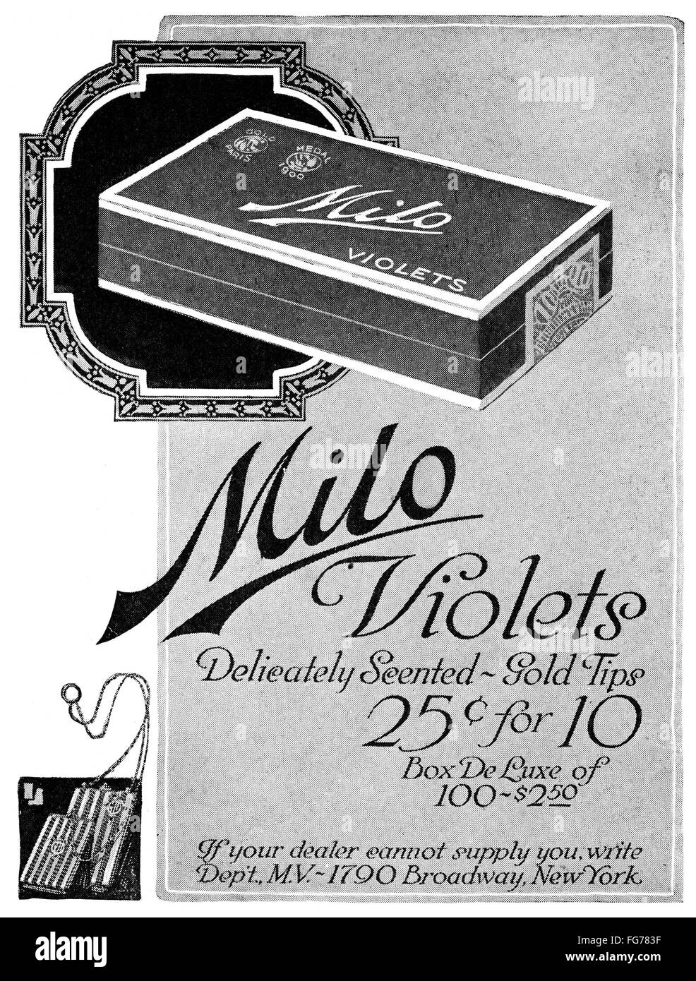AD: CIGARETTES, 1919. /nAmerican advertisement for Milo Violets ...