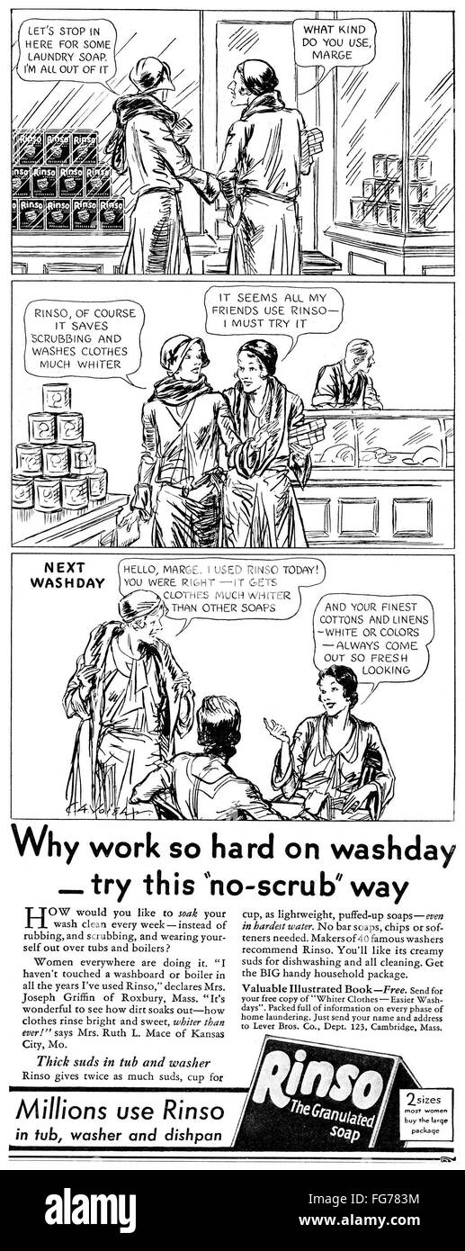 AD: RINSO, 1919. /nAmerican advertisement for Rinso laundry soap, 1919 ...
