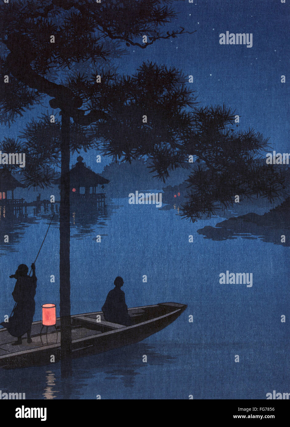 SHUBI PINE, c1910. /nTwo people in a small boat float under a shubi ...