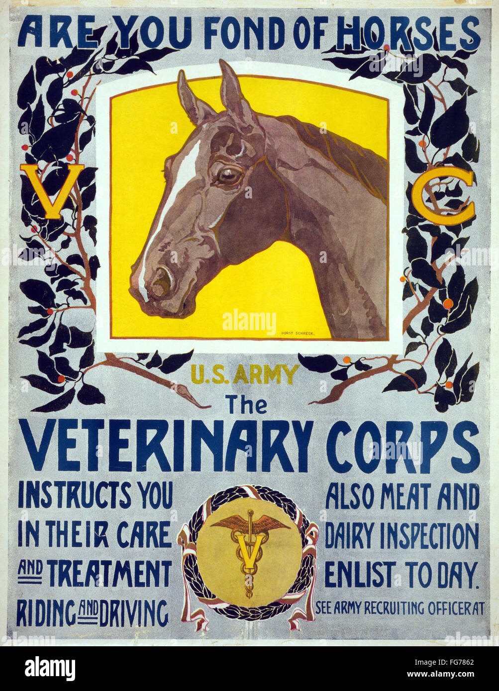 WWI: VETERINARY CORPS. /nAmerican recruitment poster for The Veterinary ...