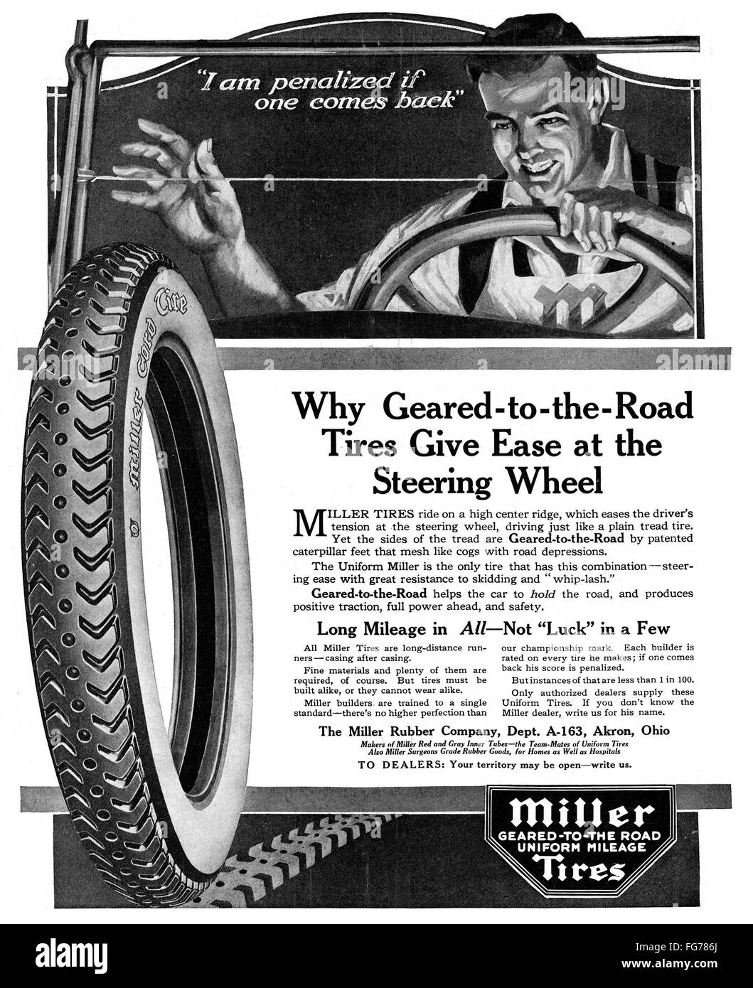 AD: MILLER TIRES, 1919. /nAmerican advertisement for Miller Tires ...
