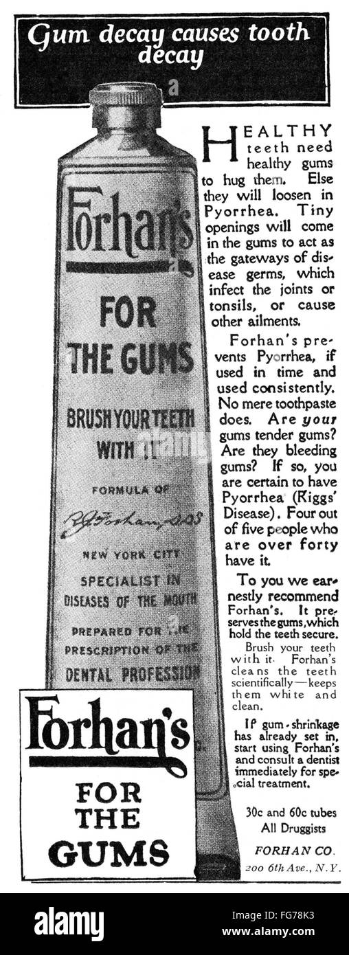 AD: TOOTHPASTE, 1919. /nAmerican advertisement for Forhan's For The ...
