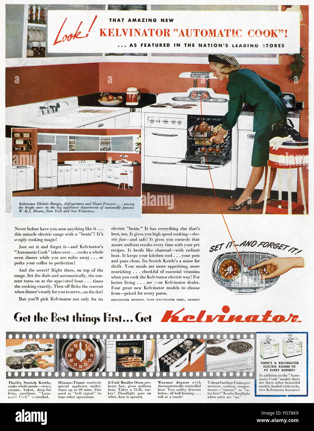 AD: KITCHEN APPLIANCES. /nAmerican advertisement for Kelvinator kitchen ...