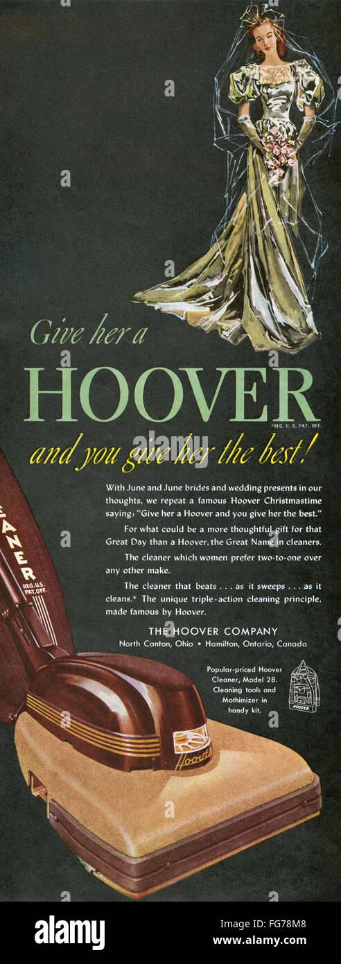 AD: HOOVER, 1947. /nAmerican advertisement for the Hoover vacuum ...