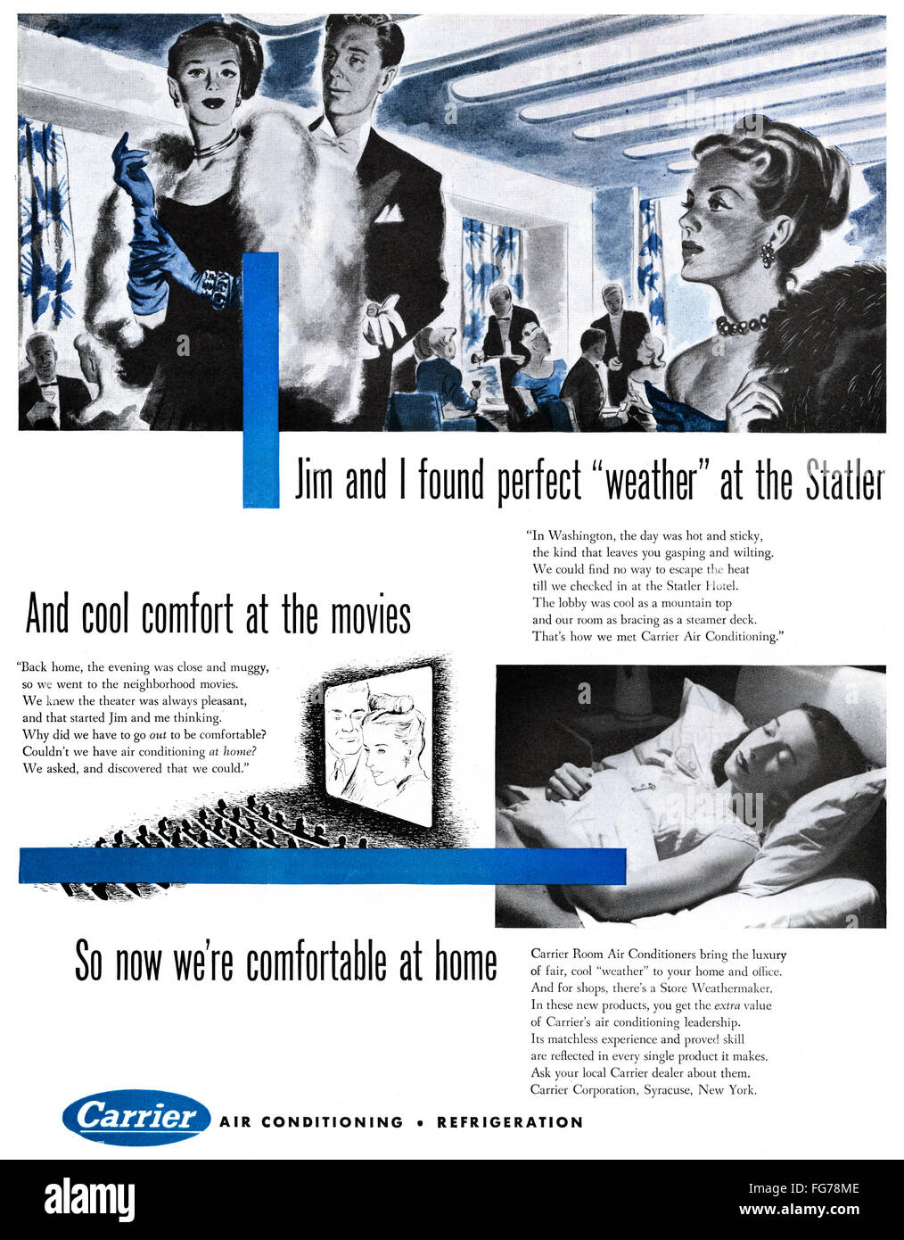 AD: AIR CONDITIONING, 1947. /nAmerican advertisement for Carrier Air ...