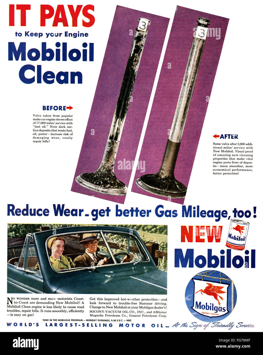 AD: MOBIL, 1947. /nAmerican advertisement for Mobiloil, 1947 Stock ...