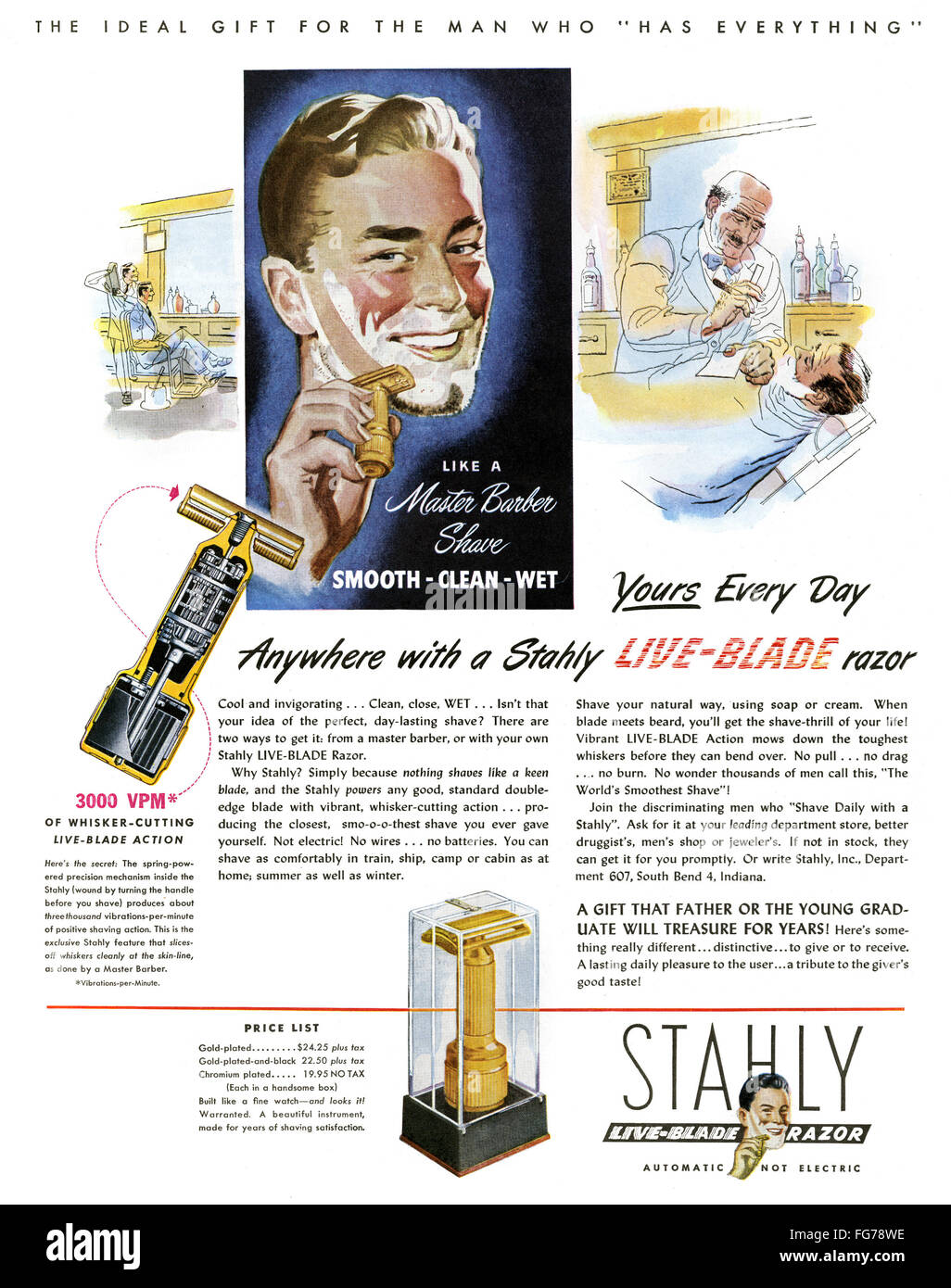 AD: AUTOMATIC RAZOR, 1947. /nAmerican advertisement for the Stahly Live ...