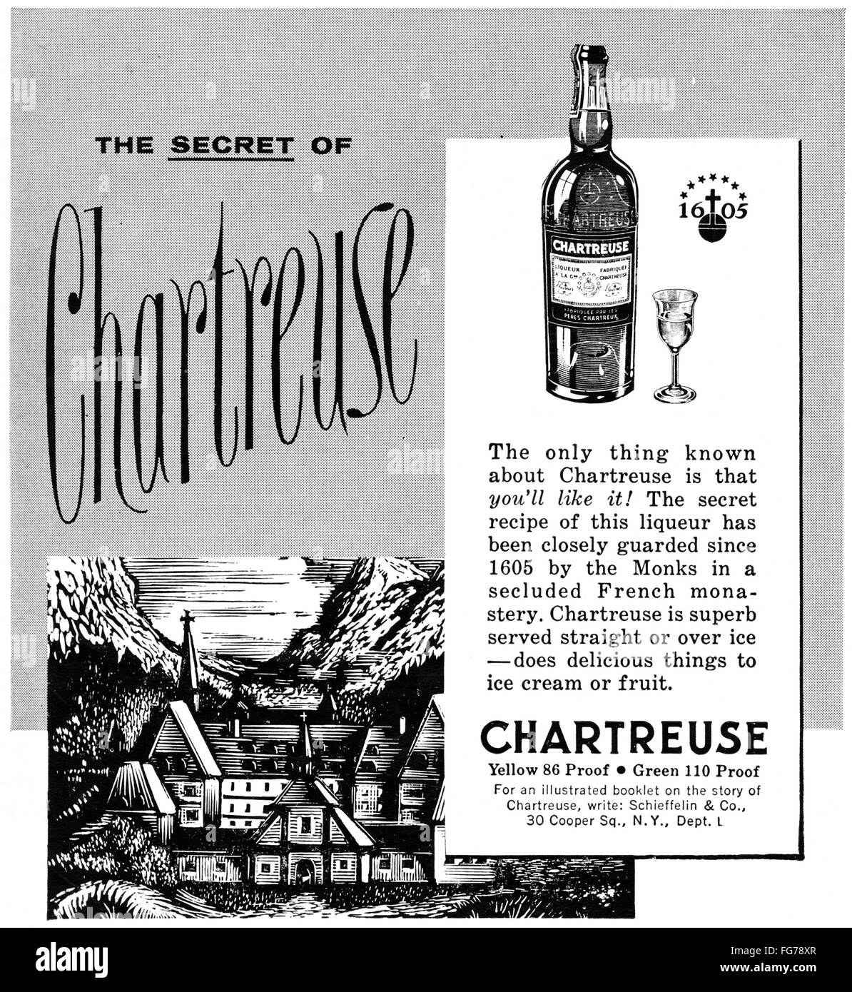 AD: LIQUEUR, 1961. /nAmerican advertisement for Chartreuse Liqueur ...