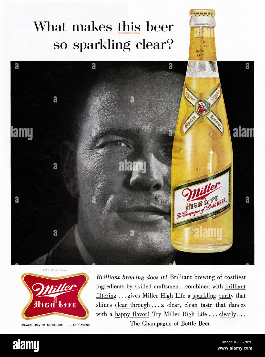 AD: MILL HIGH LIFE, 1961. /nAmerican advertisement for Miller High Life ...