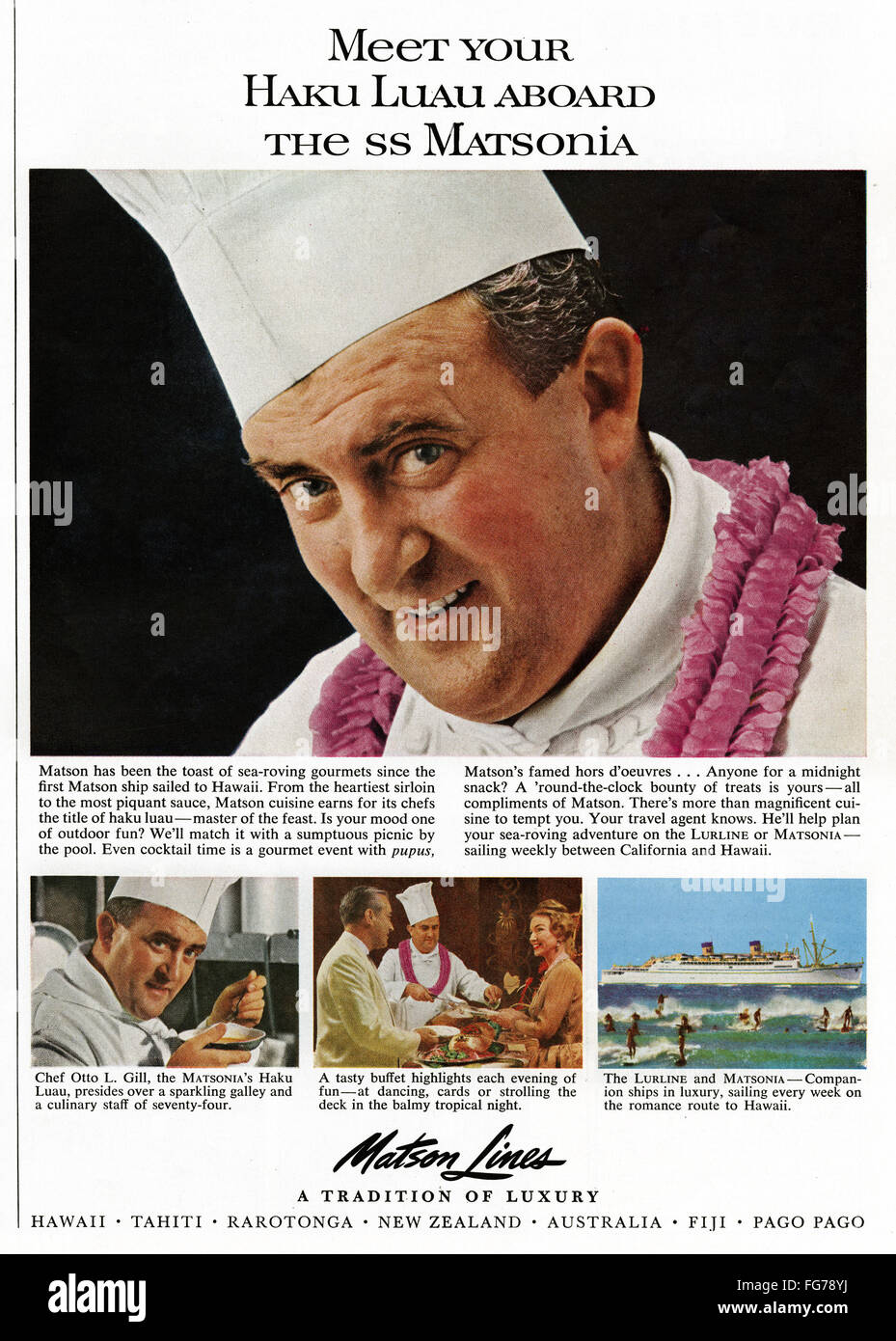 AD: MATSON LINES, 1961. /nAmerican advertisement for Matson Lines ...