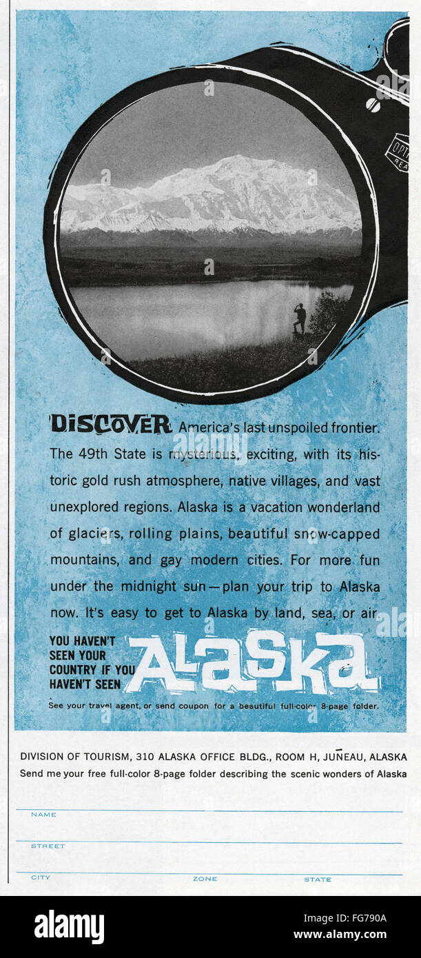 AD: ALASKA, 1961. /nAmerican advertisement for tourism in Alaska ...