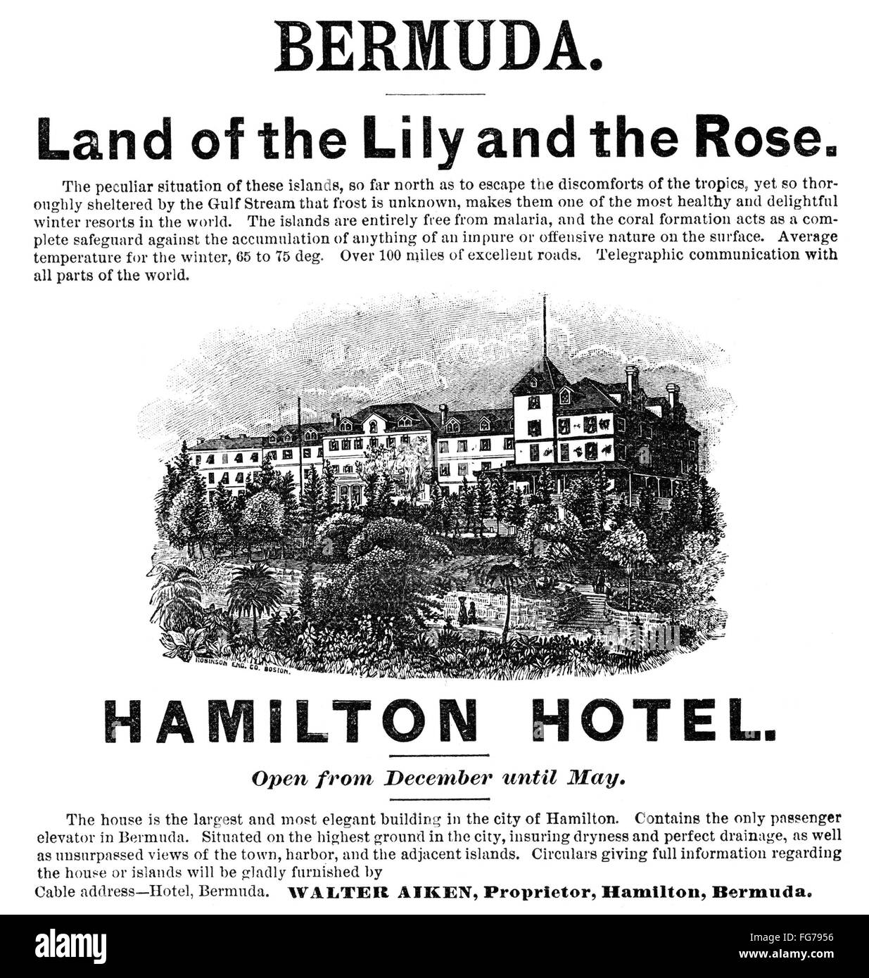 AD: BERMUDA, 1892. /nAmerican magazine advertisement for Hamilton Hotel ...
