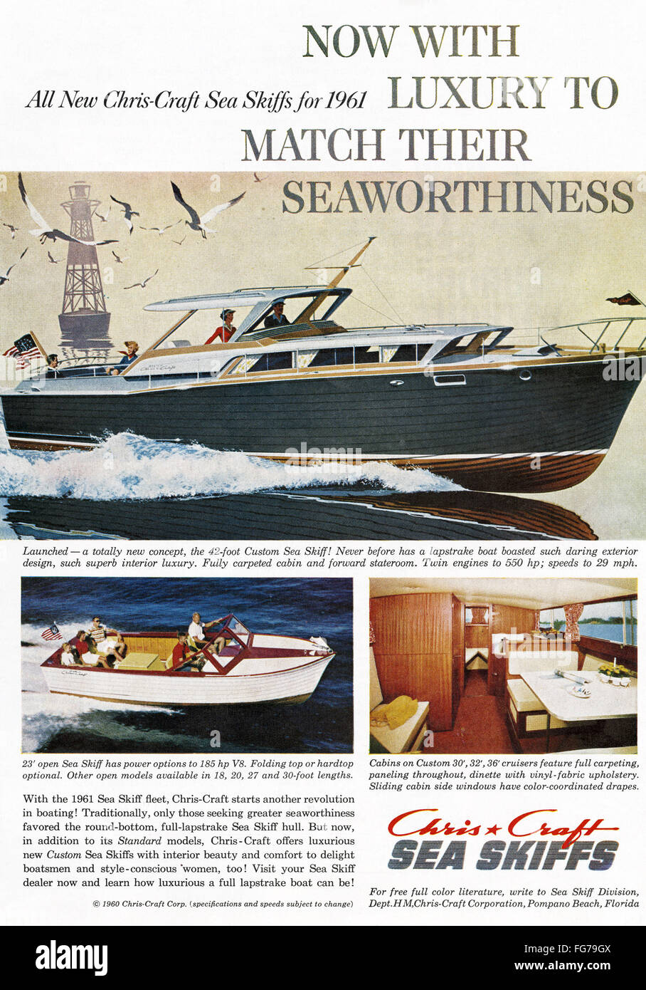 AD: BOATS, 1961. /nAmerican advertisement for Chris-Craft Sea Skiffs ...