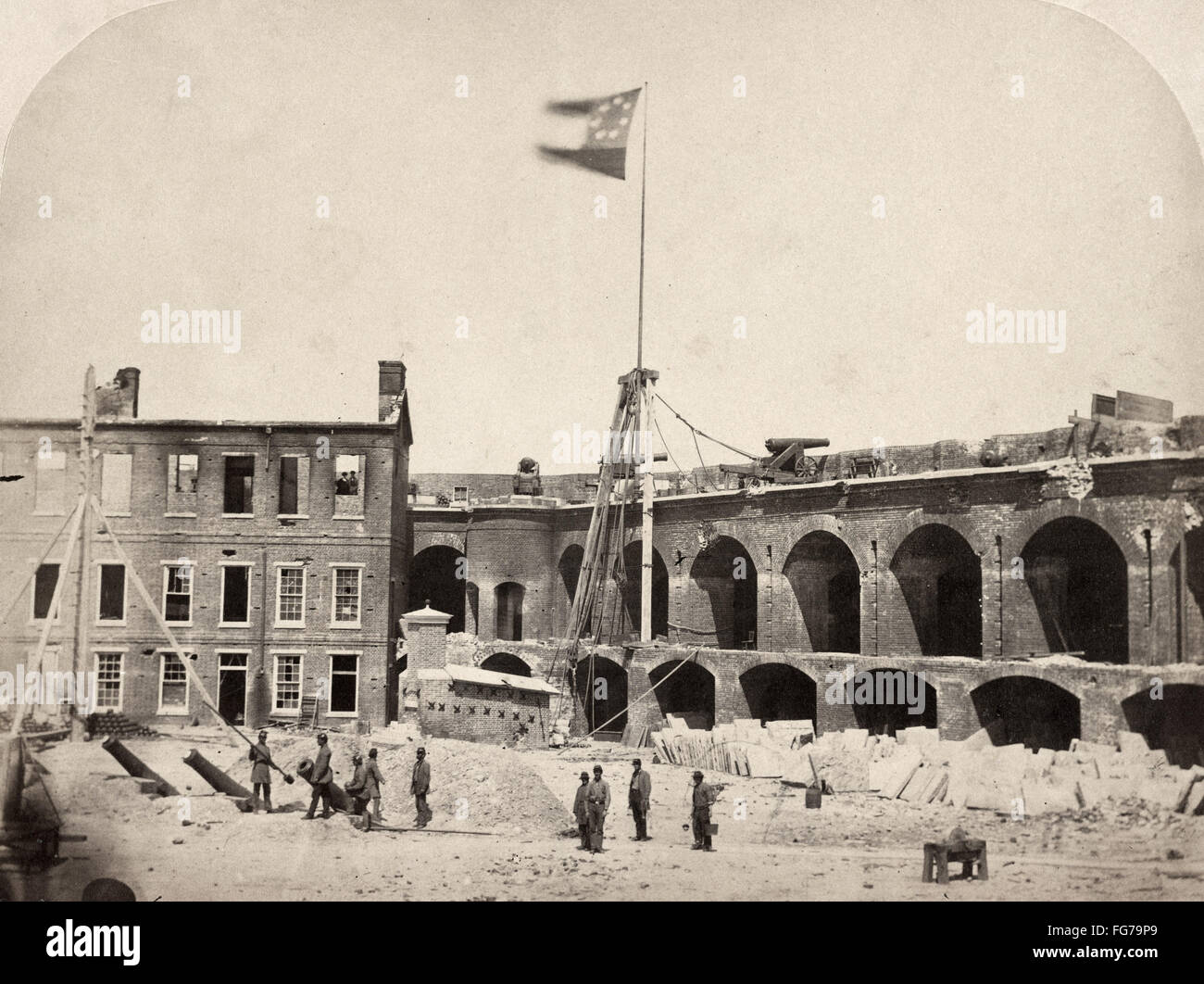 CIVIL WAR: FORT SUMTER, 1861. /nConfederate flag flying over Fort ...