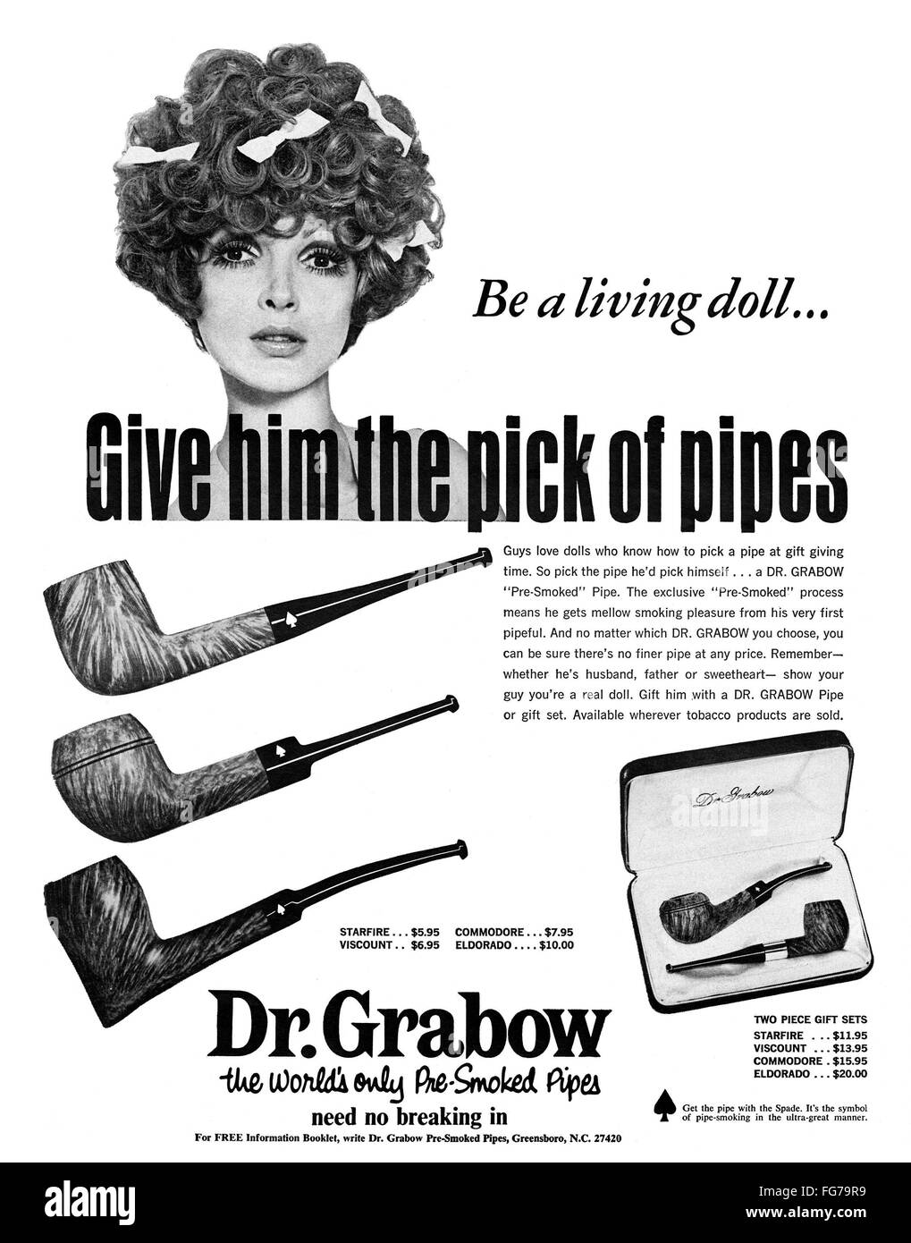 AD: PIPE, 1968. /nAmerican advertisement for Dr. Grabow pipes ...