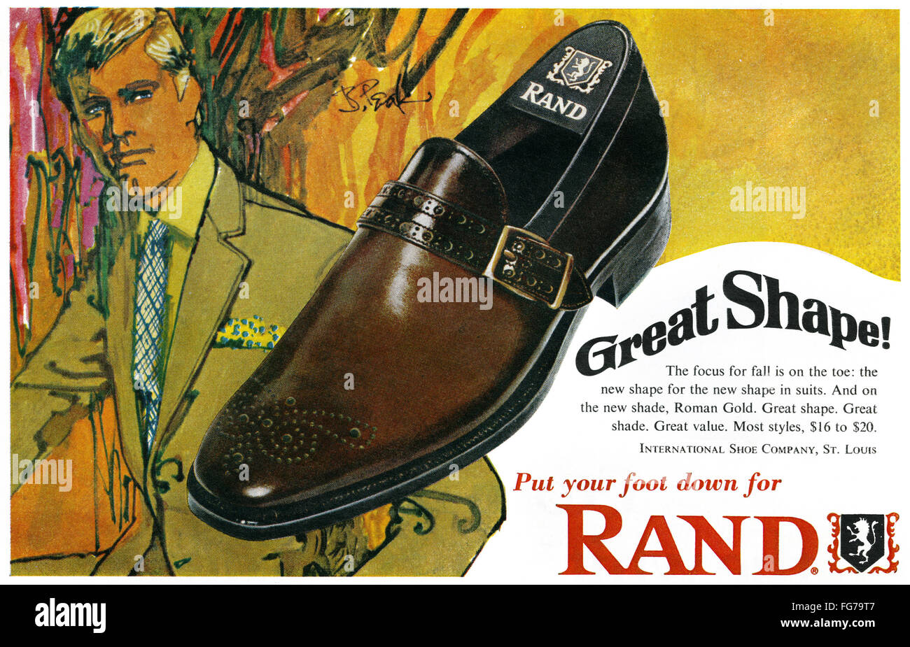 AD: SHOES, 1968. /nAmerican advertisement for Rand shoes. Illustration ...