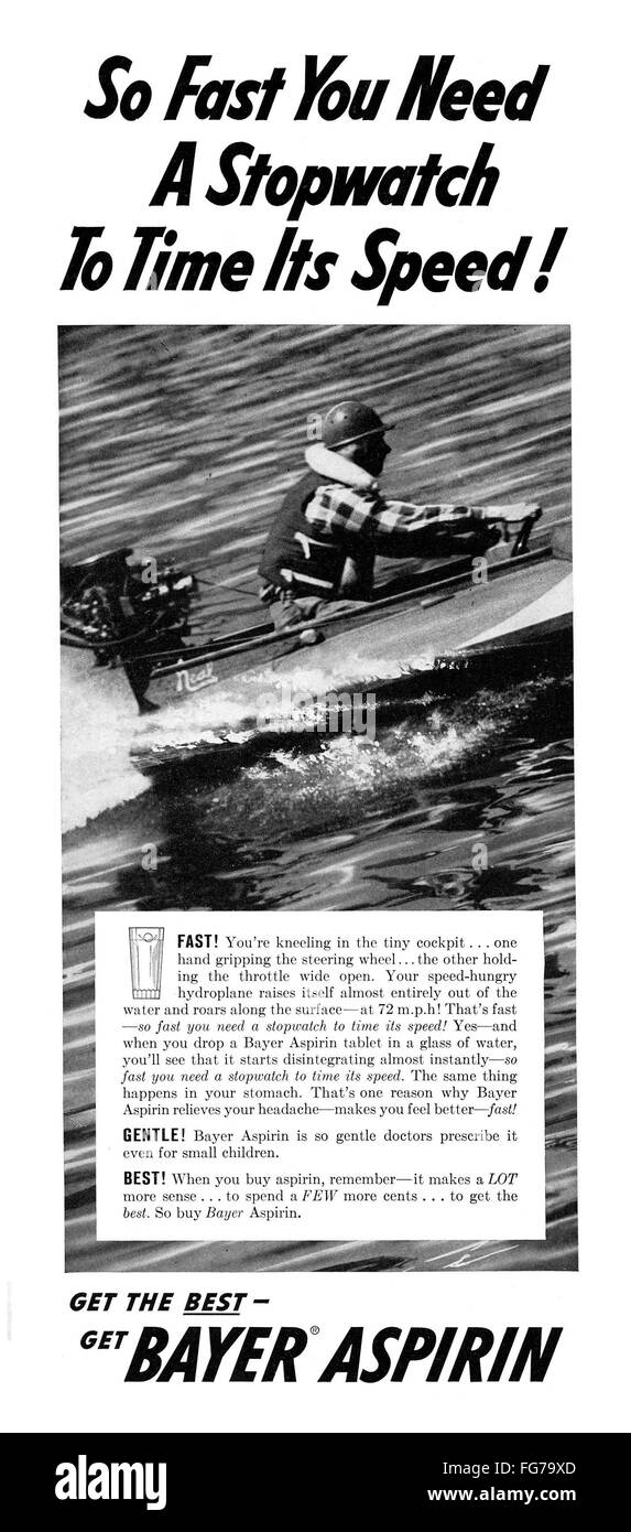 AD: BAYER ASPRIN, 1954. /nAmerican advertisement for Bayer Asprin, 1954 ...