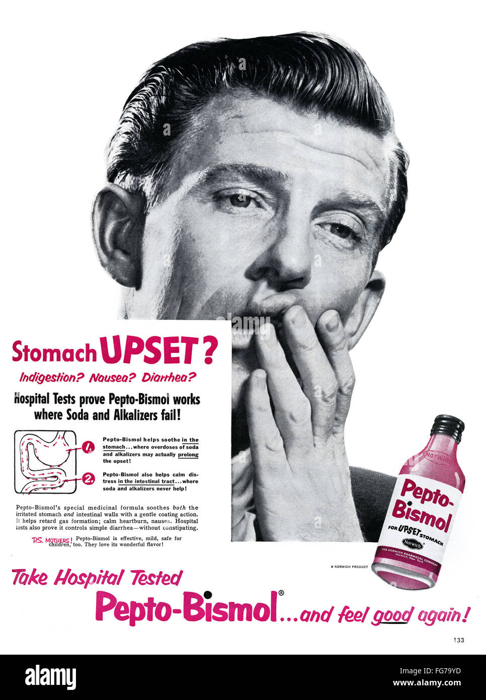 AD: PEPTO-BISMOL, 1954. /nAmerican advertisement for Pepto-Bismol, 1954 ...