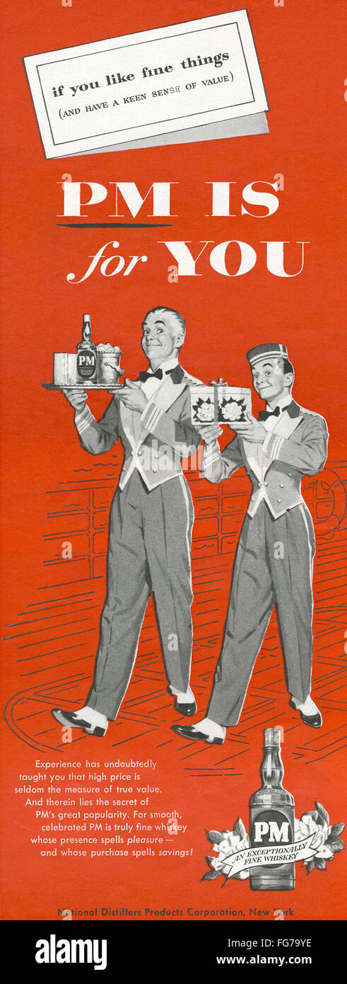 AD: WHISKEY, 1954. /nAmerican advertisement for PM Whiskey, 1954 Stock ...