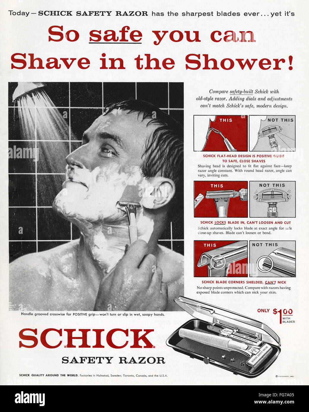 AD: SCHICK, 1959. /nAmerican advertisement for the Schick Safety Razor ...